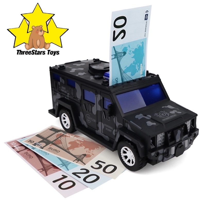 Military Car Safe Box ATM Police Car Toys Tabung ATM Machine Kids Money ...