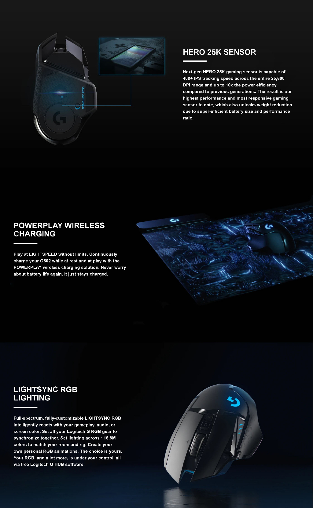 LOGITECH G502 LIGHTSPEED Wireless Gaming Mouse with HERO 25K Sensor ...