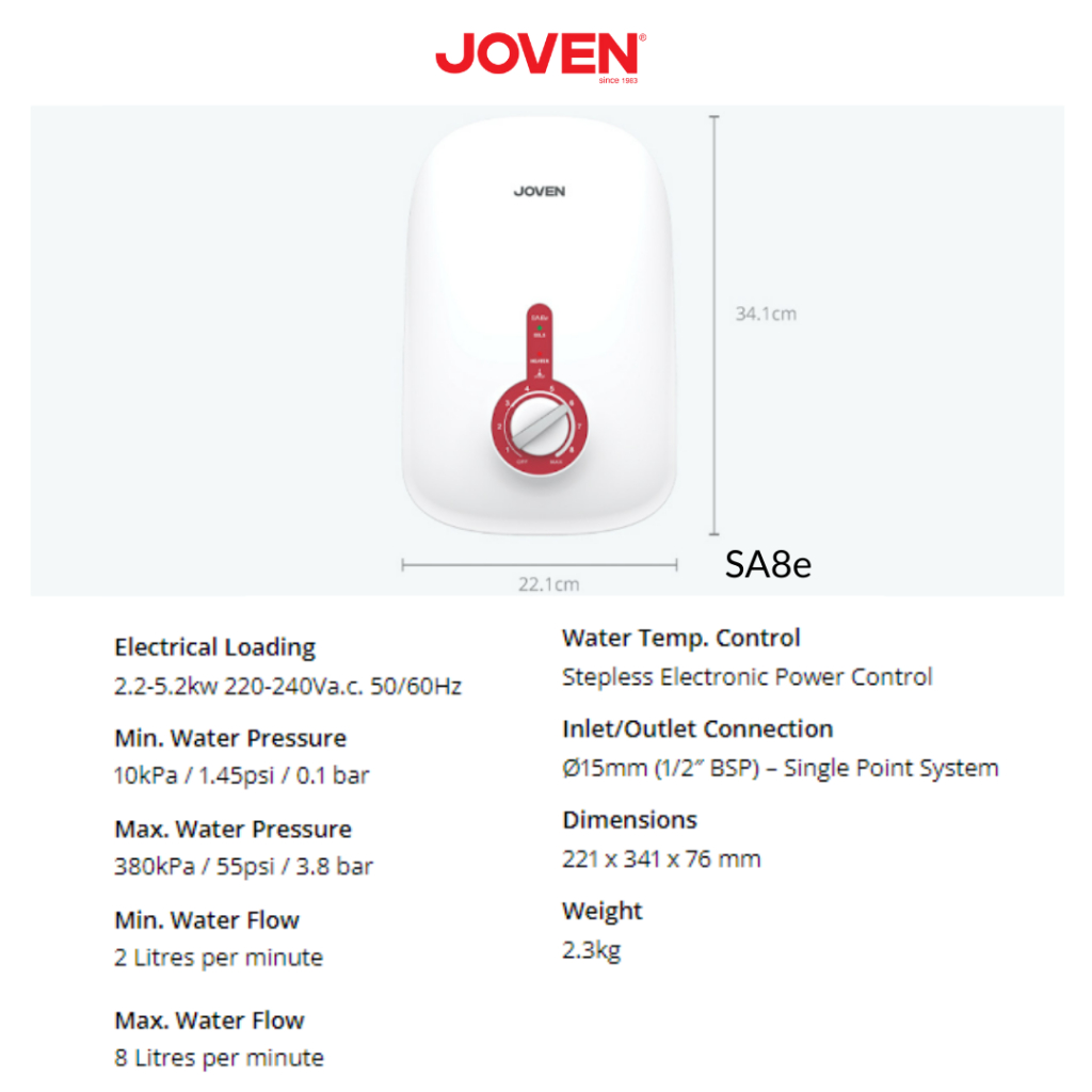 JOVEN Water Heater SA Series Non Pump ( SA8e / SA10e / Sa20e ) | Shopee ...