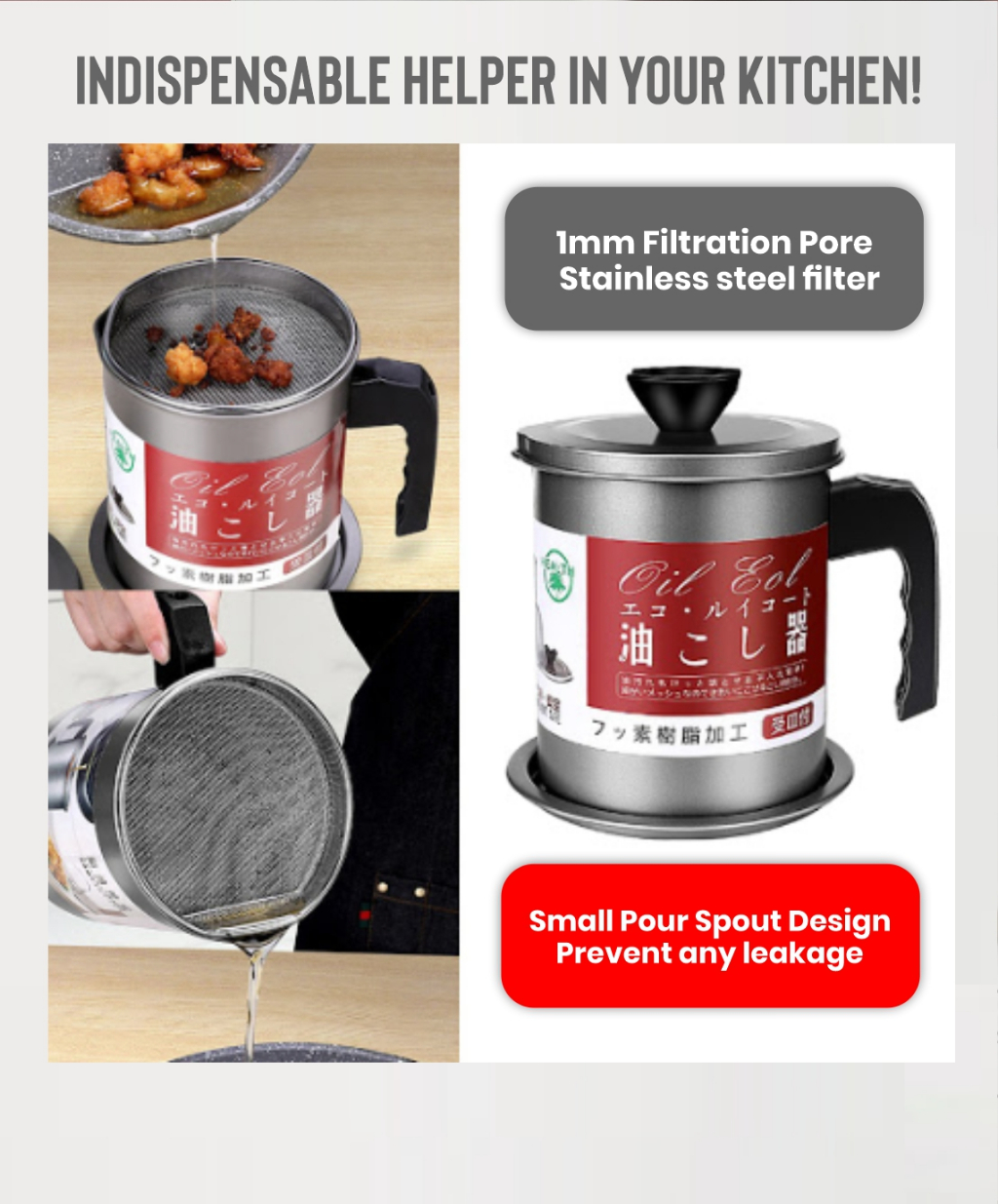 1.4L/1.7L Stainless Steel Oil Pot Bekas Minyak With Penapis Minyak ...