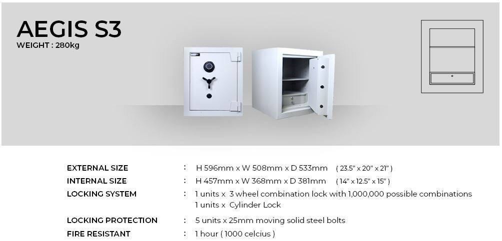 Aegis S3 Home Safe Box Aegeus Brand Safety Box Peti Besi Fire Resistant ...