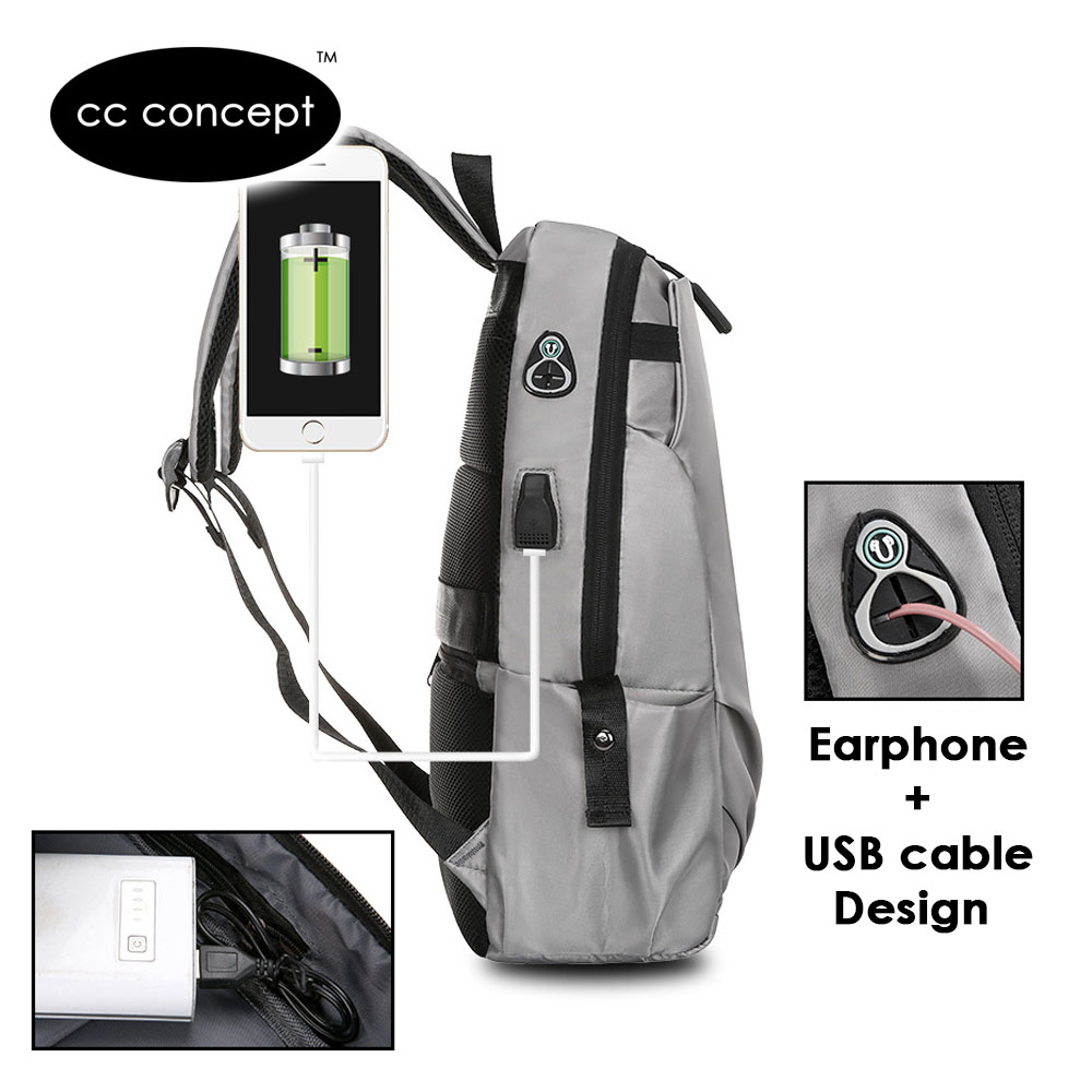 CC CONCEPT Premium Laptop Backpack Waterproof USB Charging Travel Bag ...