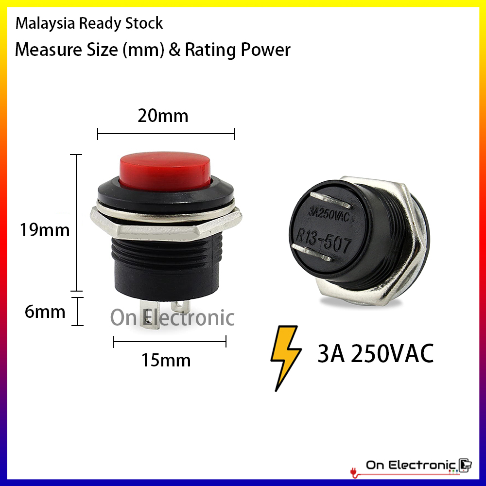 R13-507 (Ms-327) Embedded Push Button Switch Off (Momentary On) 2 Pin ...