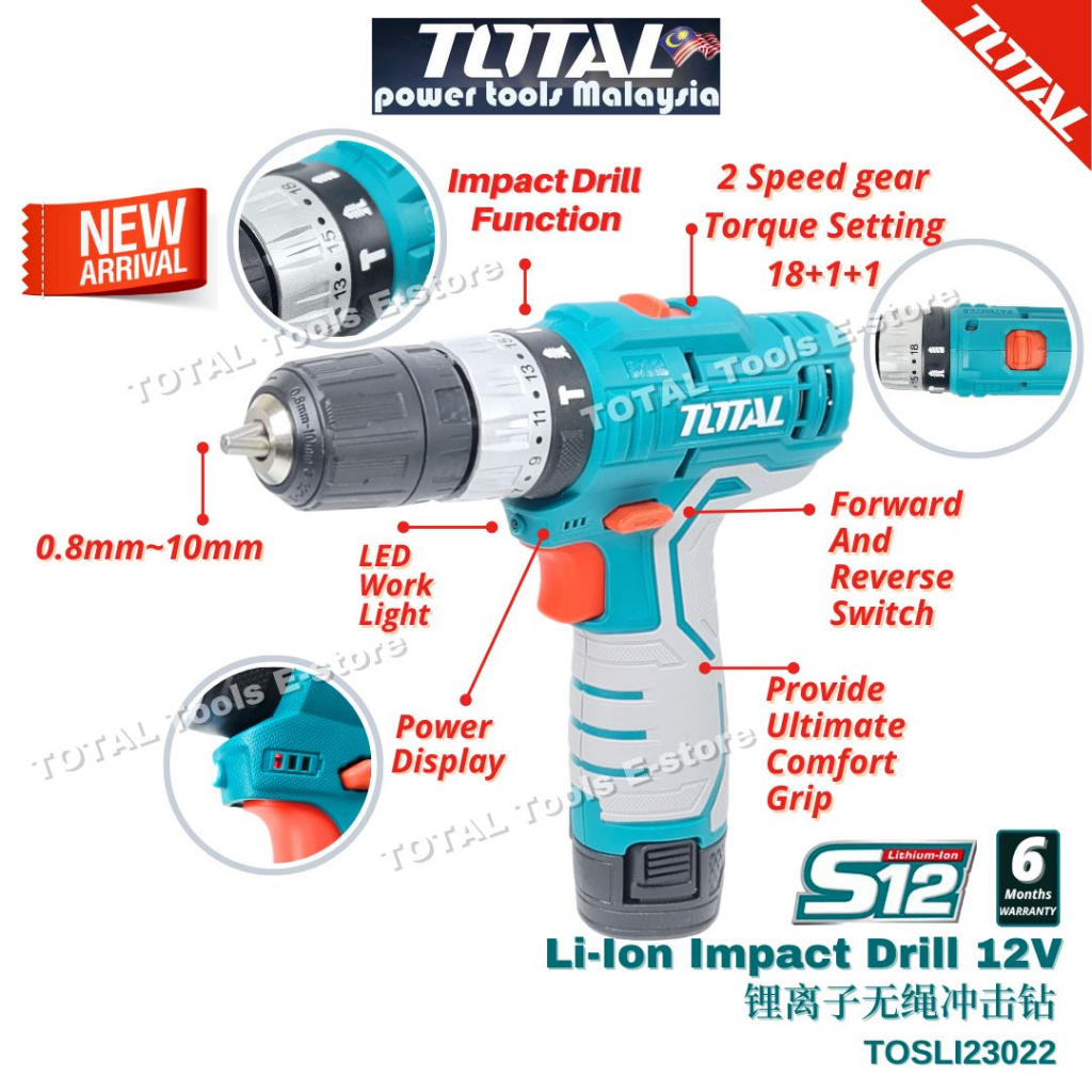 TOTAL Tools 𝑳𝒊𝒎𝒊𝒕𝒆𝒅 𝒆𝒅𝒊𝒕𝒊𝒐𝒏 12V Cordless Impact drill with Drill bits ...