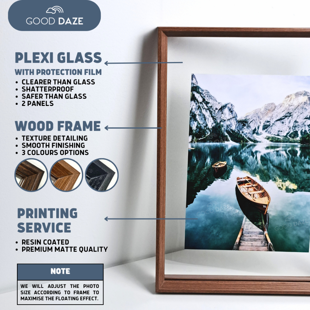 【GOOD DAZE】A4 A3 Frame Gambar Transparent Floating Frame wood glass ...
