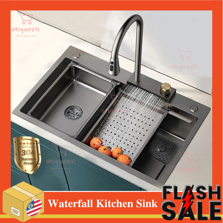 304 Stainless Steel Kitchen Sink Waterfall Nano Sink Flying Rain Sink ...
