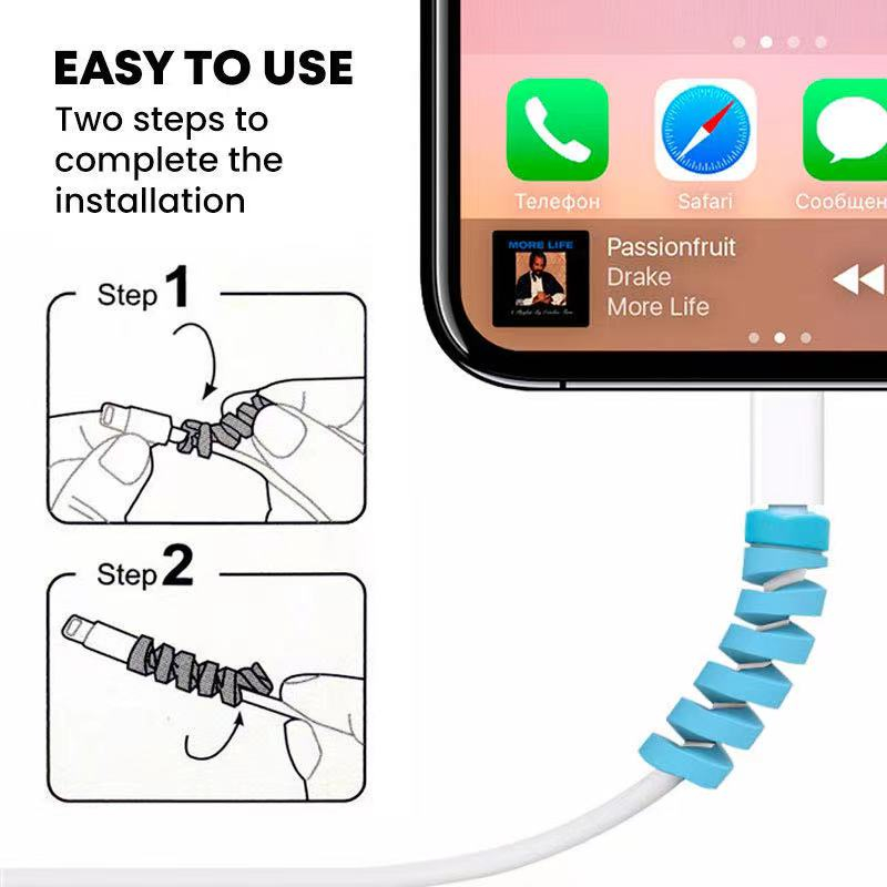 Universal Silicone Spiral USB Charge Cable Cord Protector Saver Cover ...