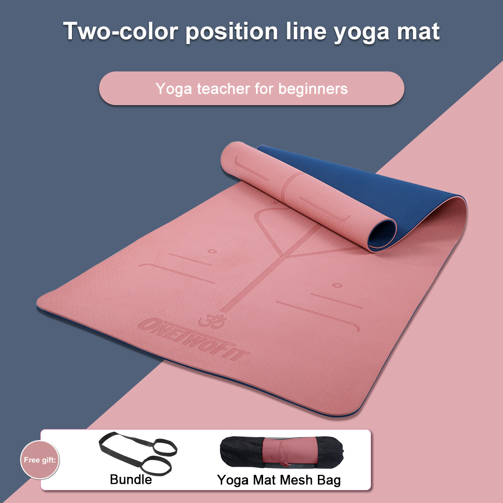 OneTwoFit TPE Yoga Mat Anti-Slip Dual Layer with Alignment Guide ...