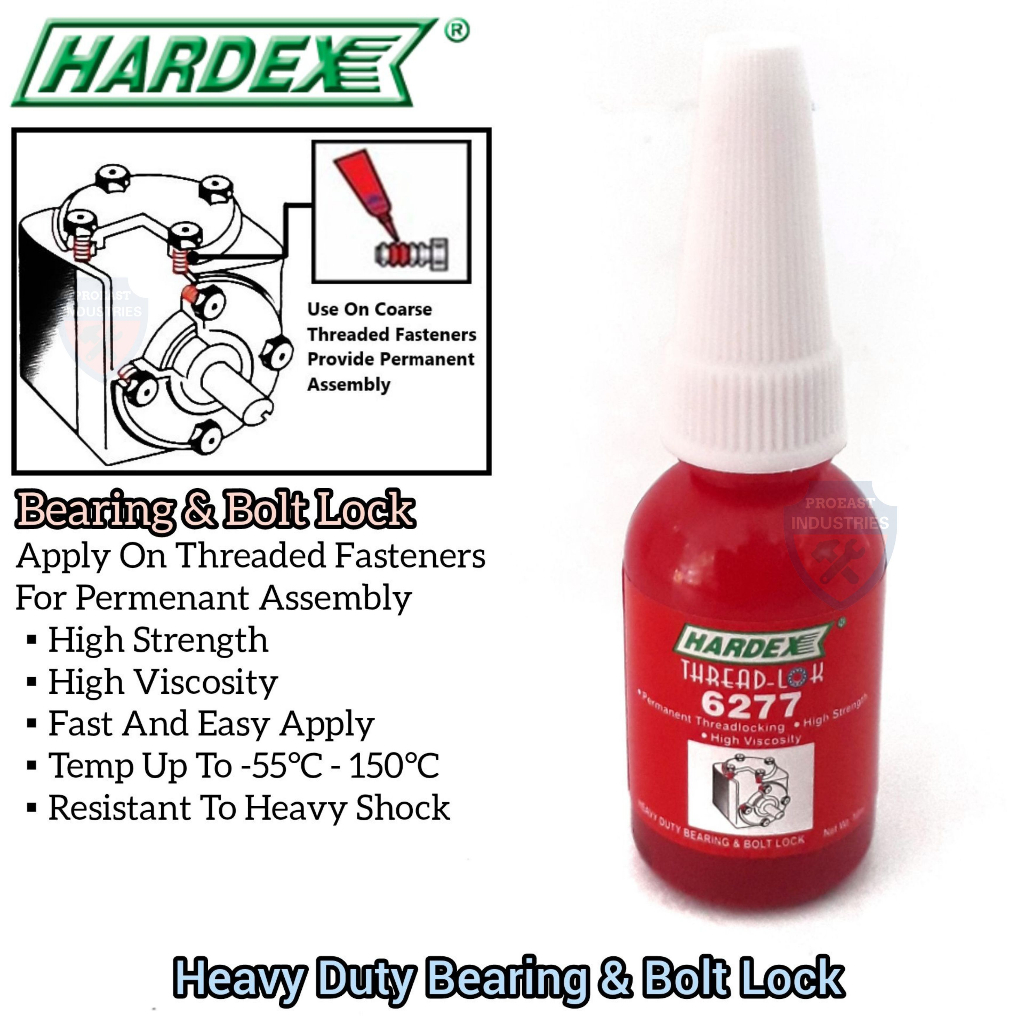 HARDEX HEAVY DUTY BOLT LOCK & BEARING THREAD-LOK 6277 (10ML) | Shopee ...