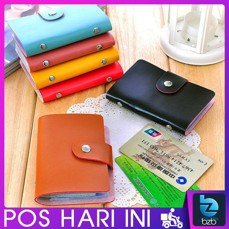 24 Slot PU Leather Wallet Cards Holder Portable Business Card Organizer ...