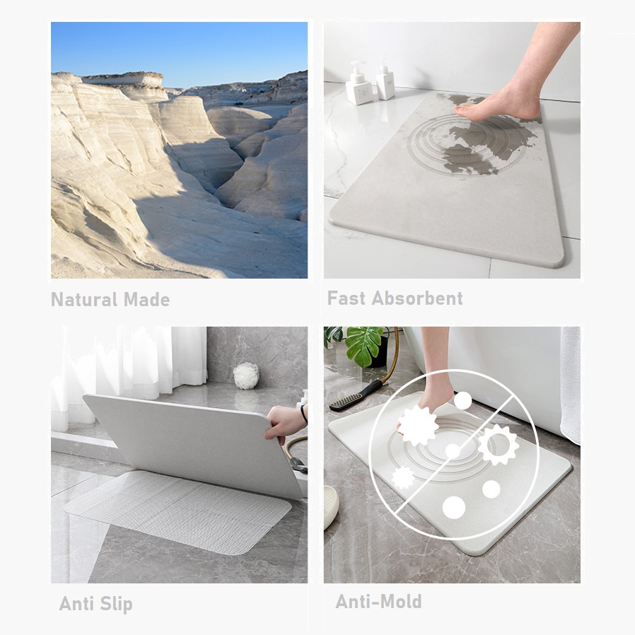 OSUKI Diatomite Bath Mat Floor Fast Absorbent Grey | Lantai Mat Mandi ...