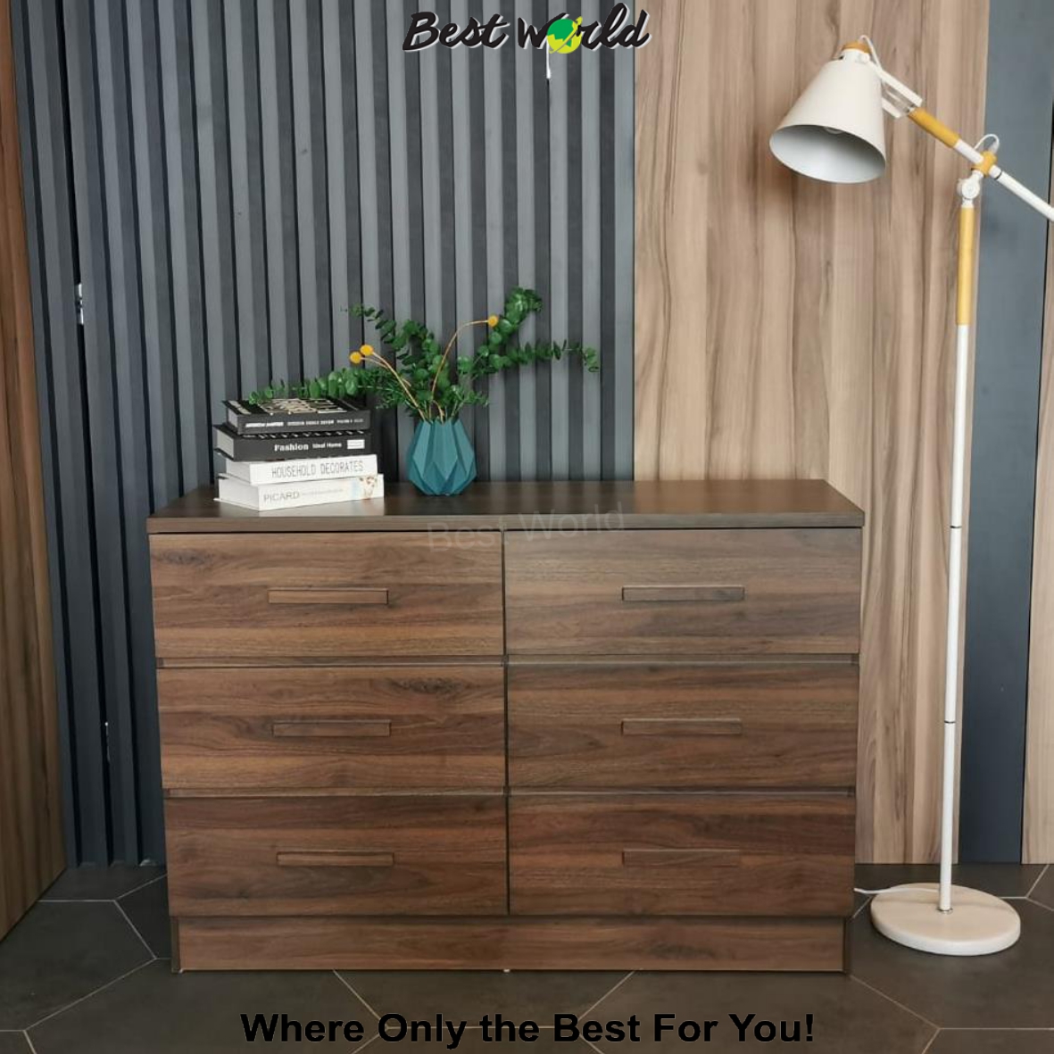 MAYA Scandinavian Large 6 Drawers/Dresser Cabinet /Extendable Table Top ...