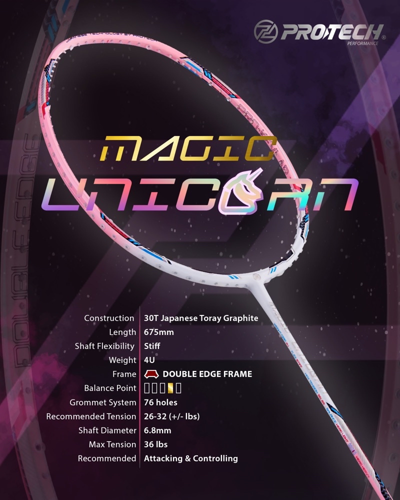 PROTECH Magic Unicorn 4UG2 Badminton Rackets Max Tension 36 LBS ...