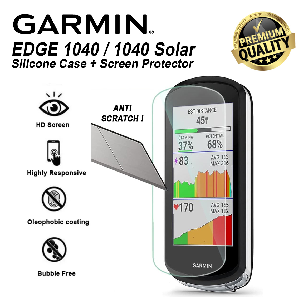 GARMIN Edge 1040 / 1040 Solar Meter Cover Silicone Case Tempered Glass ...