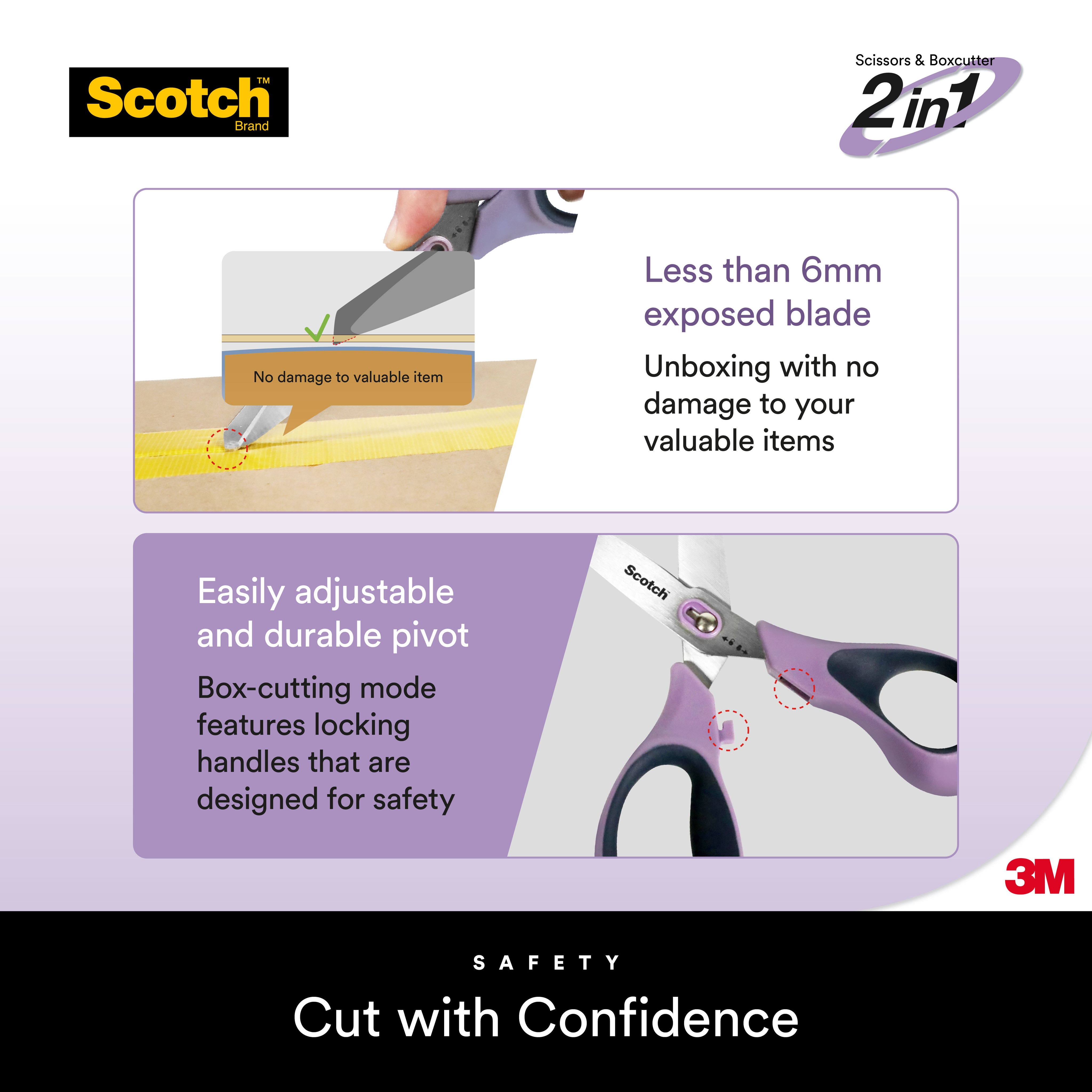 3M Scotch Unboxing Scissors (7-inch) (Non-Stick Coated / Stainless ...
