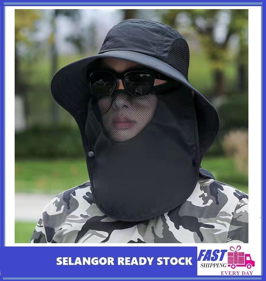 Fishing Hat Neck Flap Full Face Cover Topi Penutup Anti Mosquito ...