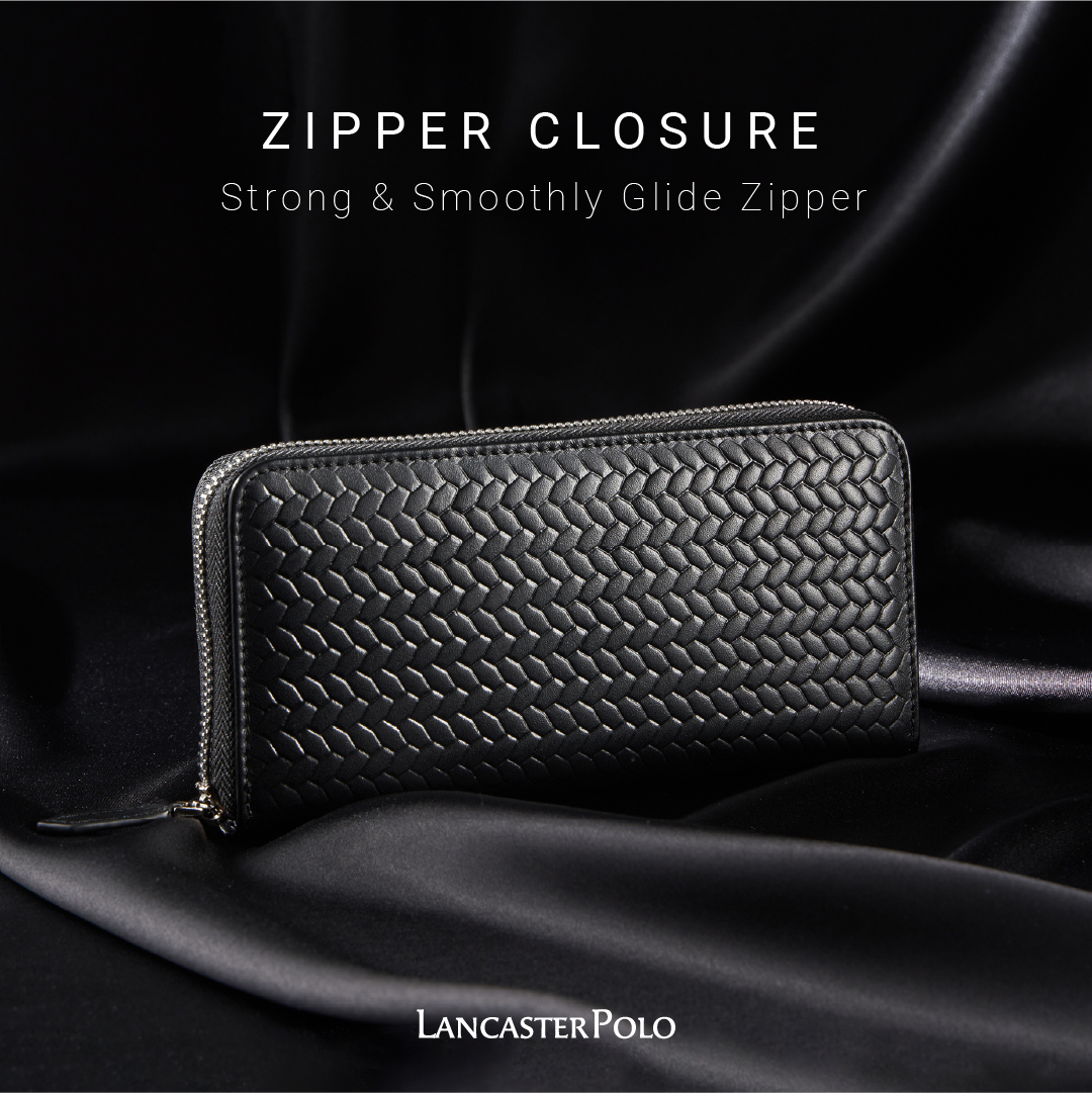 Lancaster Polo Top Grain Cow Leather Black Modern Zipper Long Wallet ...