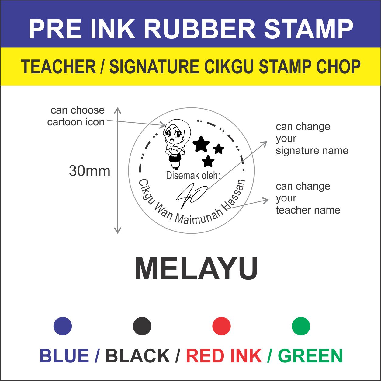 Rubber Stamp dan cop Disemak untuk Teacher / Guru bentuk bulat, circle design Cop Ulasan Guru ...
