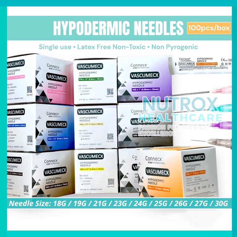 HYPODERMIC NEEDLE (1 BOX) 18G, 19G, 21G, 22G, 23G, 24G, 25G, 26G, 27G ...