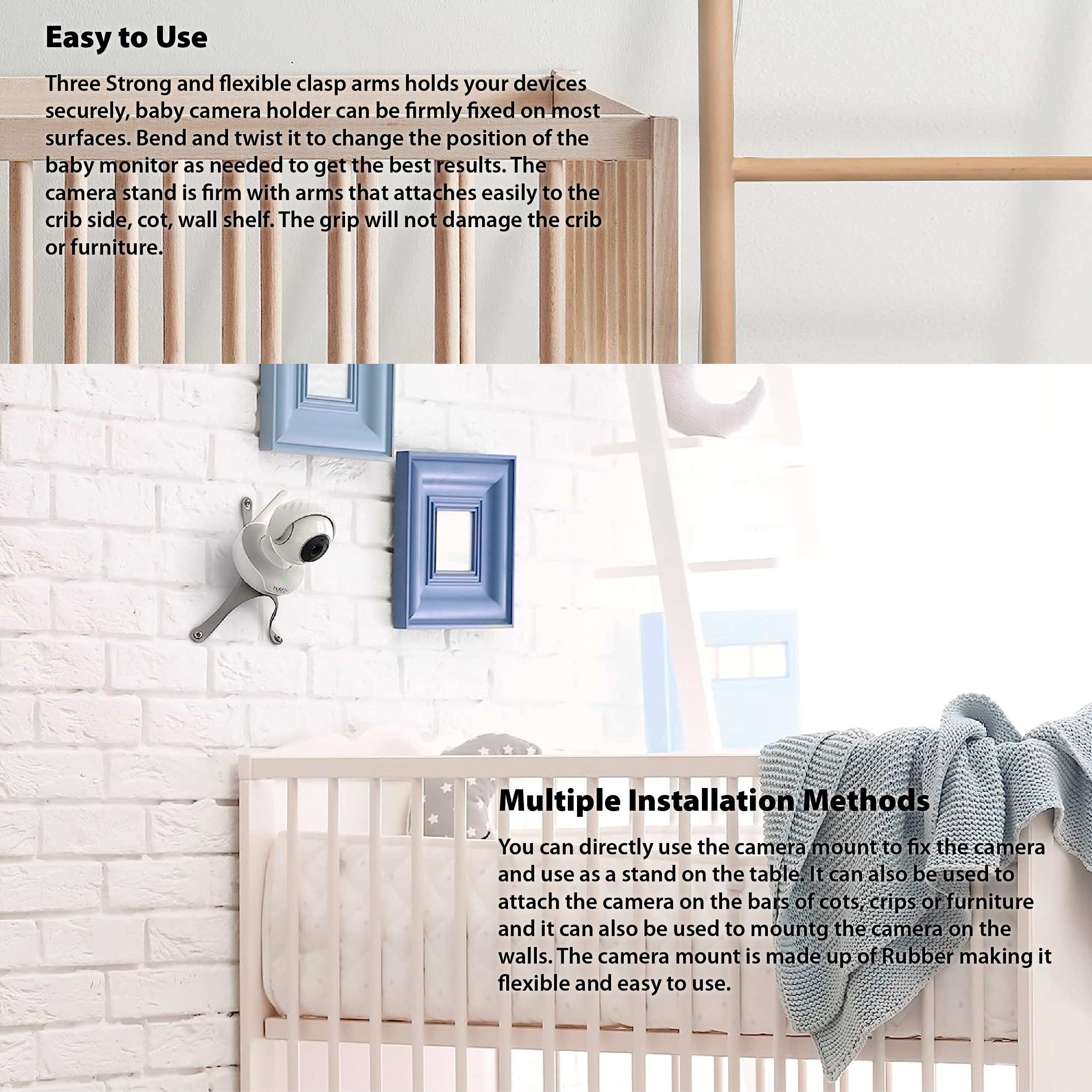HUBBLE GRIP with Flexible Rubble, Universal Baby Monitor Mount ...
