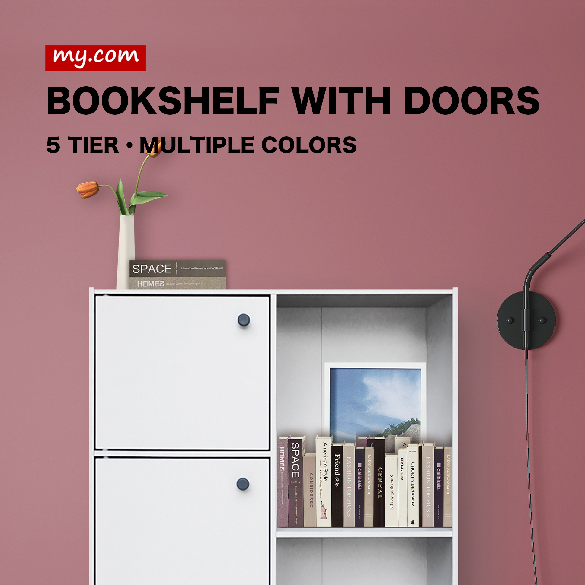 *READY STOCK* 5 Tier Bookshelf with 3 Doors my-com Almari Buku Budak ...