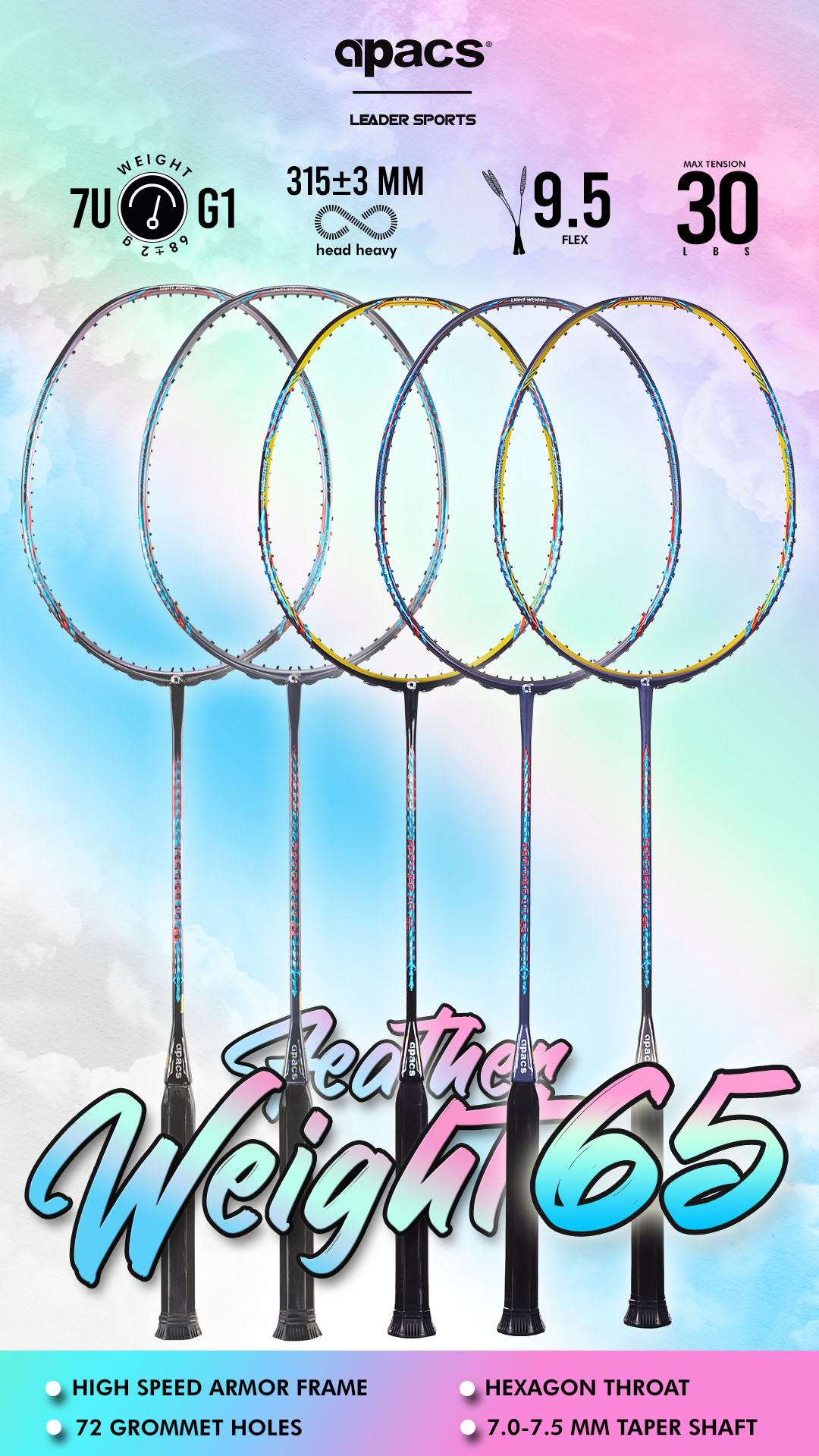 (FREE STRING & GRIP) APACS BADMINTON RACKET FEATHER WEIGHT 65 (7U ...