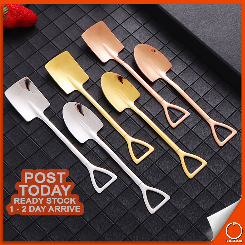 𝐒𝐓𝐀𝐈𝐍𝐋𝐄𝐒𝐒 𝐒𝐓𝐄𝐄𝐋 Shovel Shape Spoon Dessert Scoop Creative Retro Ice ...