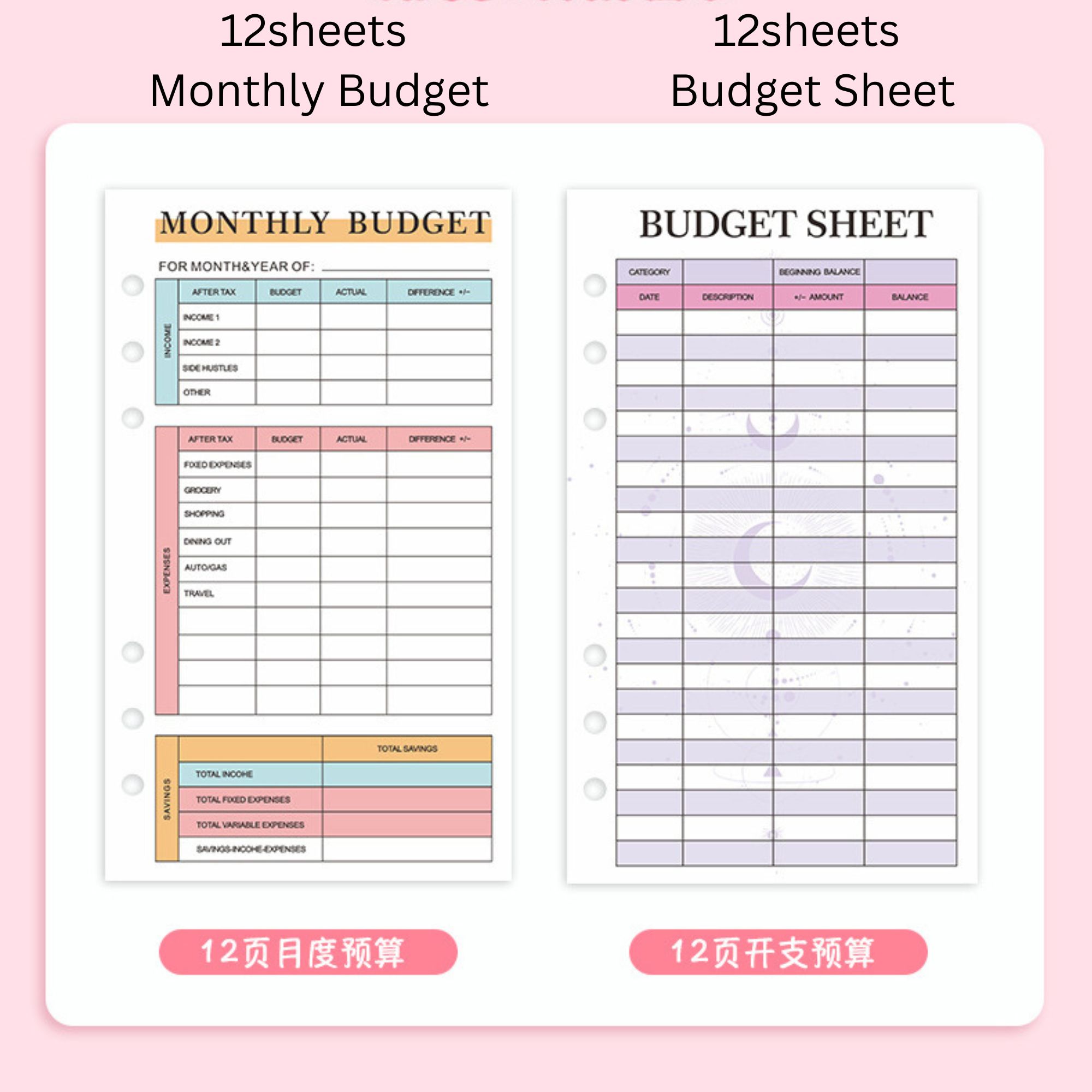 A6 PU Mandala Cash Budget Planner 6Ring Binder Zipper Folder Storage ...