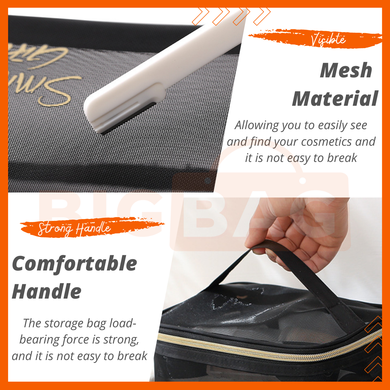 Cosmetic Storage Bag Makeup Bag Mesh Zipper Beg Besar Makeup ...