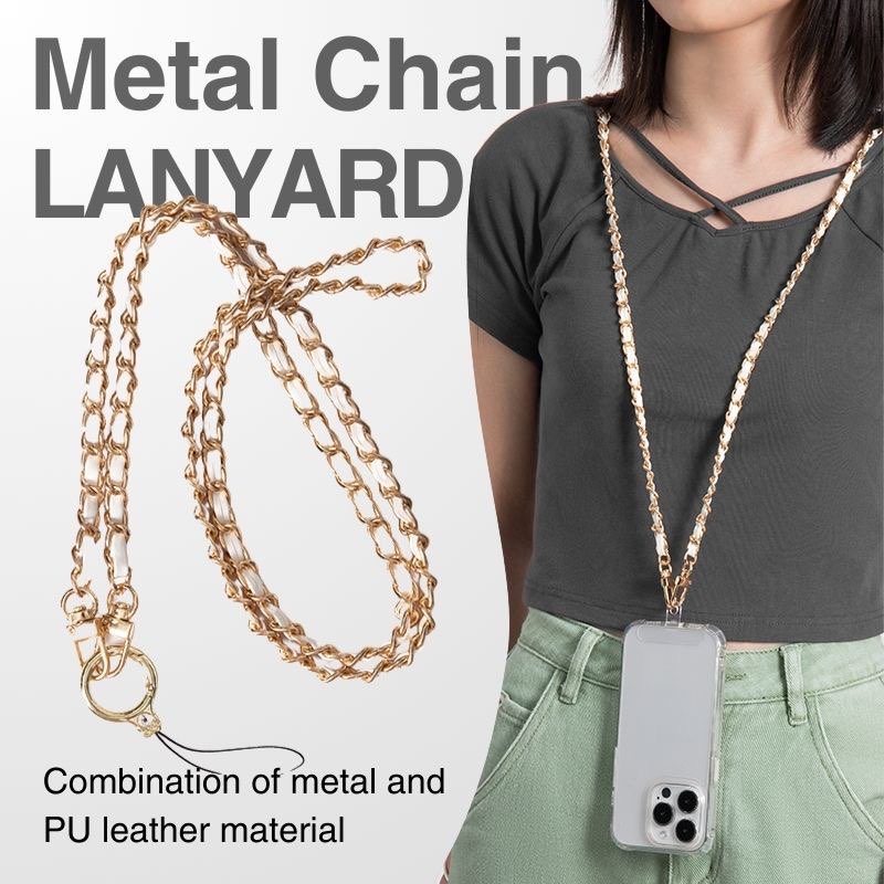 LEEU DESIGN METAL CHAIN Lanyard Braided Alloy PU Leather Crossbody ...