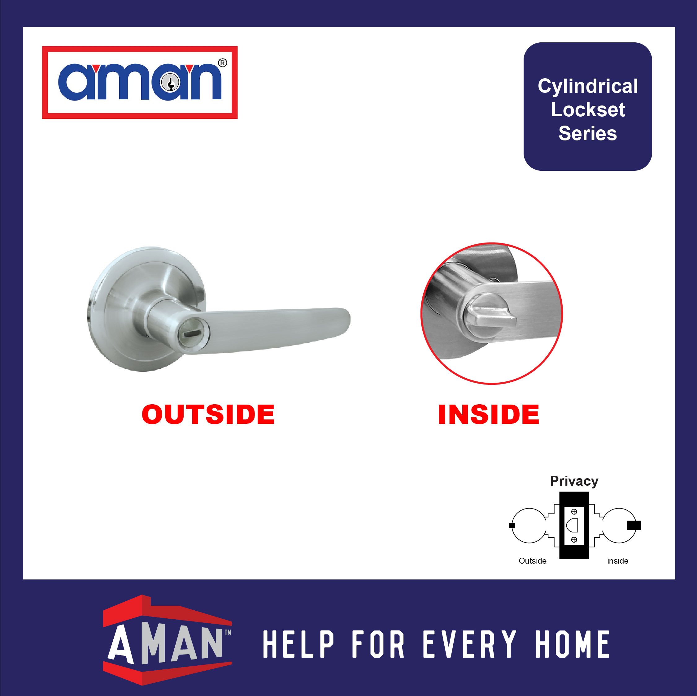 AMAN Light Duty Tubular Lever Lock Entrance Privacy Level Handle Door ...
