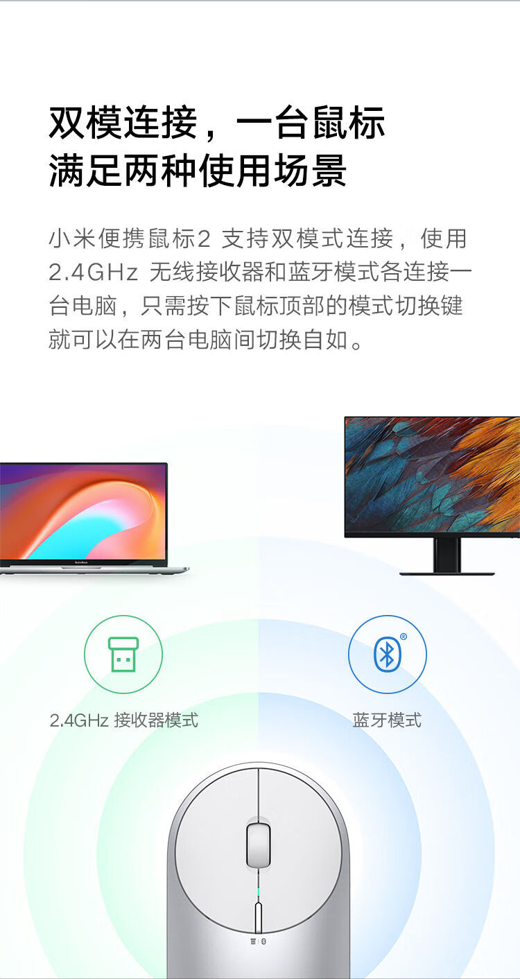 Xiaomi Mi Wireless Portable Mouse 2 Wireless Bluetooth 2.4G Dual Mode ...