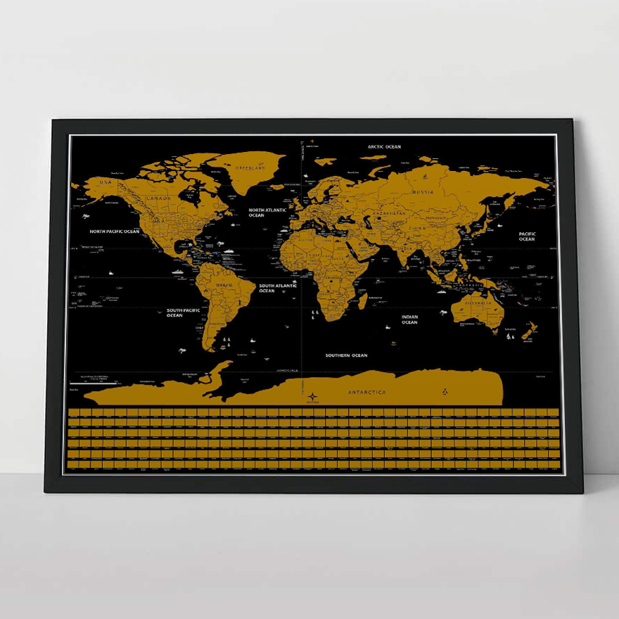 Frambie Framed Scratch World Map | A1 Scratchable Travel World Map With ...