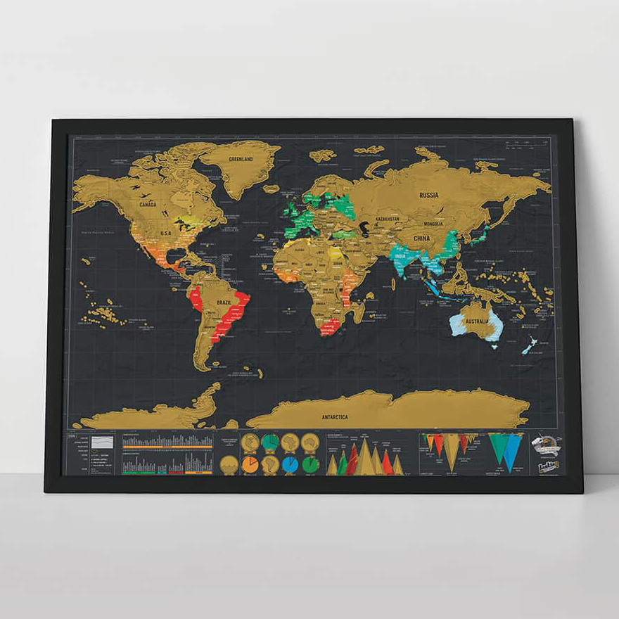 Frambie Framed Scratch World Map | A1 Scratchable Travel World Map With ...