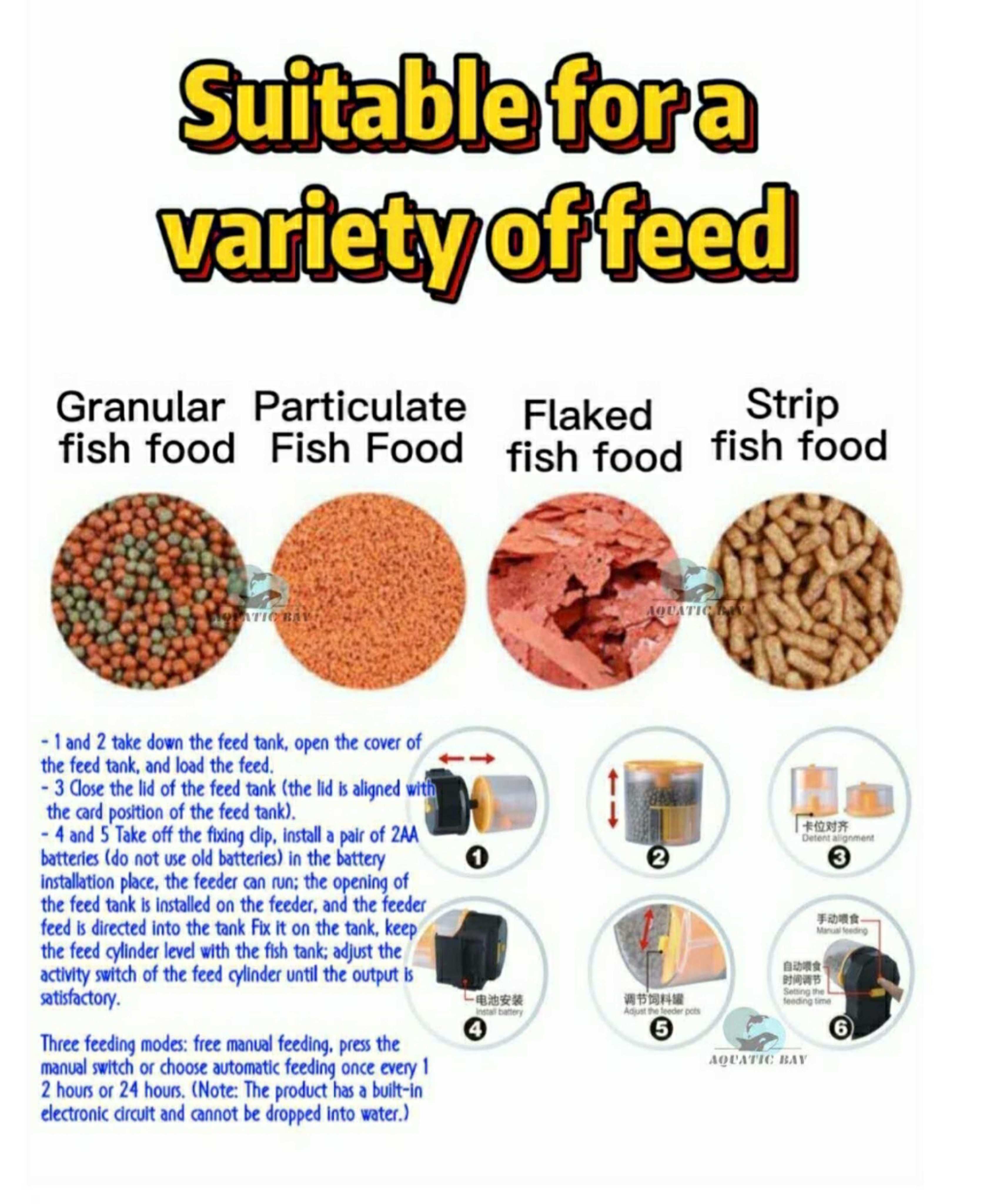 AquaticBay Aquarium Automatic Food Feeder - Adjustable Clamp & 12/24H ...