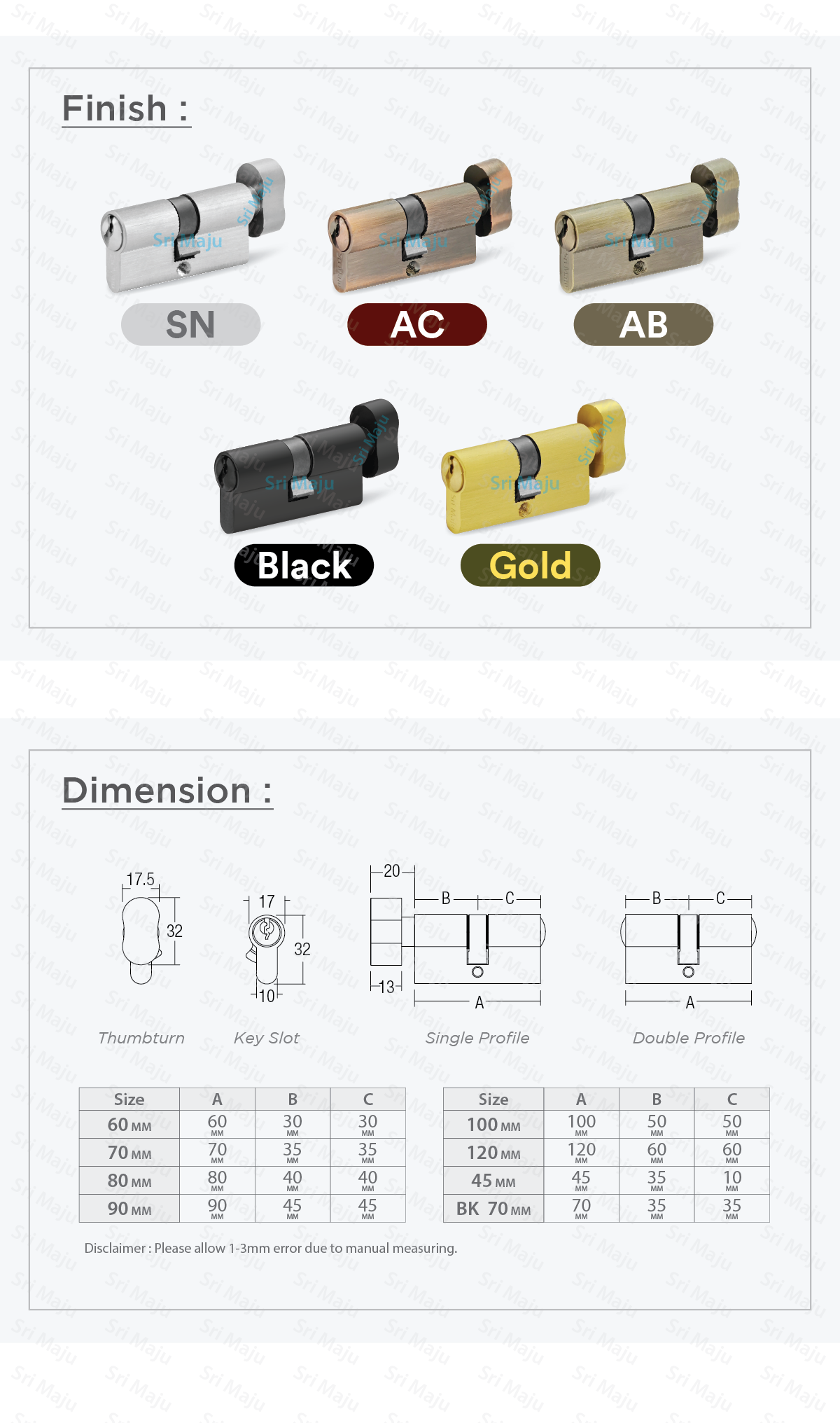 MAJU ELP-HD2 Heavy Duty Quality Euro Profile Cylinder Single Double ...