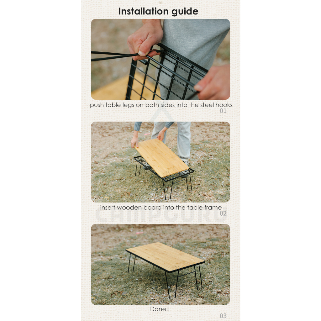 ISE Mount Iron Steel Mesh Camping Rack Table Foldable Portable Stacking ...