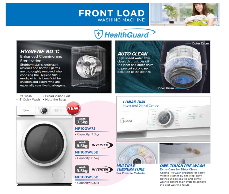 [FREE SHIPPING] Midea MF100W75 Front Load Washing Machine (7.5KG) / 5 ...
