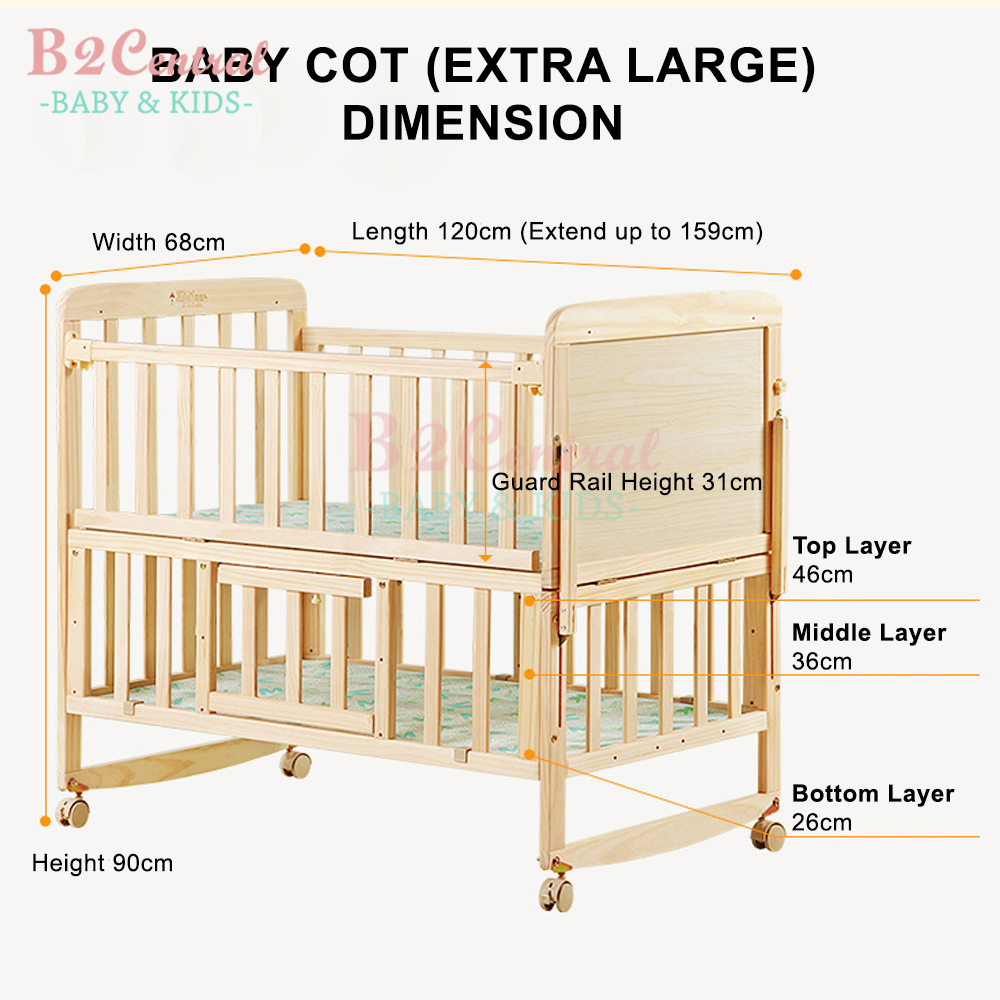 Extra Larger (2 Tier) Baby Cot Premium Wood Easel Wooden Cradle Baby ...