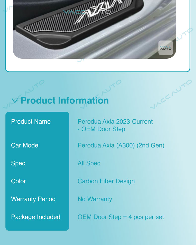 Perodua Axia 2nd Gen A300 2023 - 2025 OEM Door Step Scuff Plate Car ...