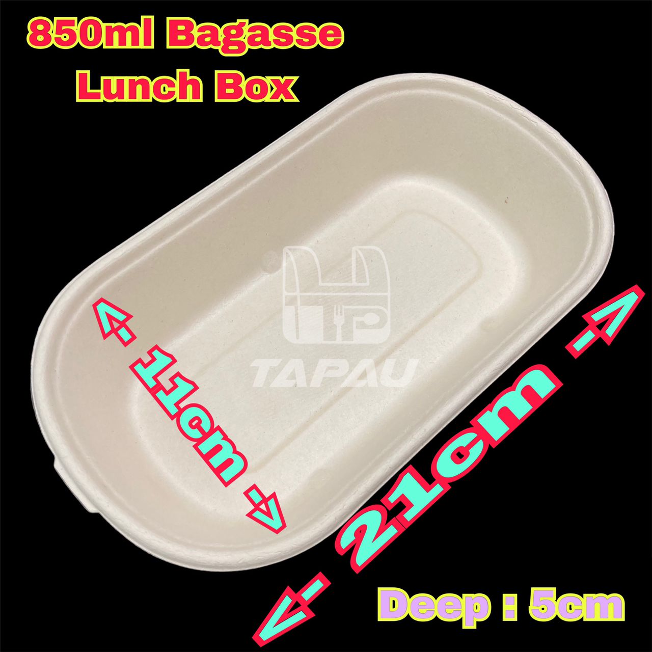 TAPAU - 850ml Oval Bagasse Lunch Box [ 50pcs +- ] / 2 Compartment Bio ...