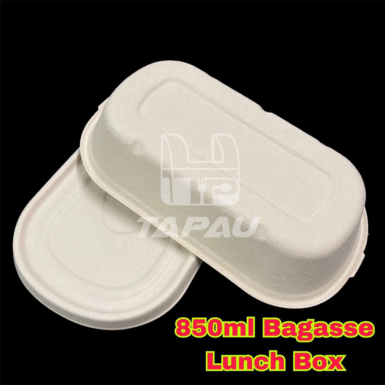 TAPAU - 850ml Oval Bagasse Lunch Box [ 50pcs +- ] / 2 Compartment Bio ...