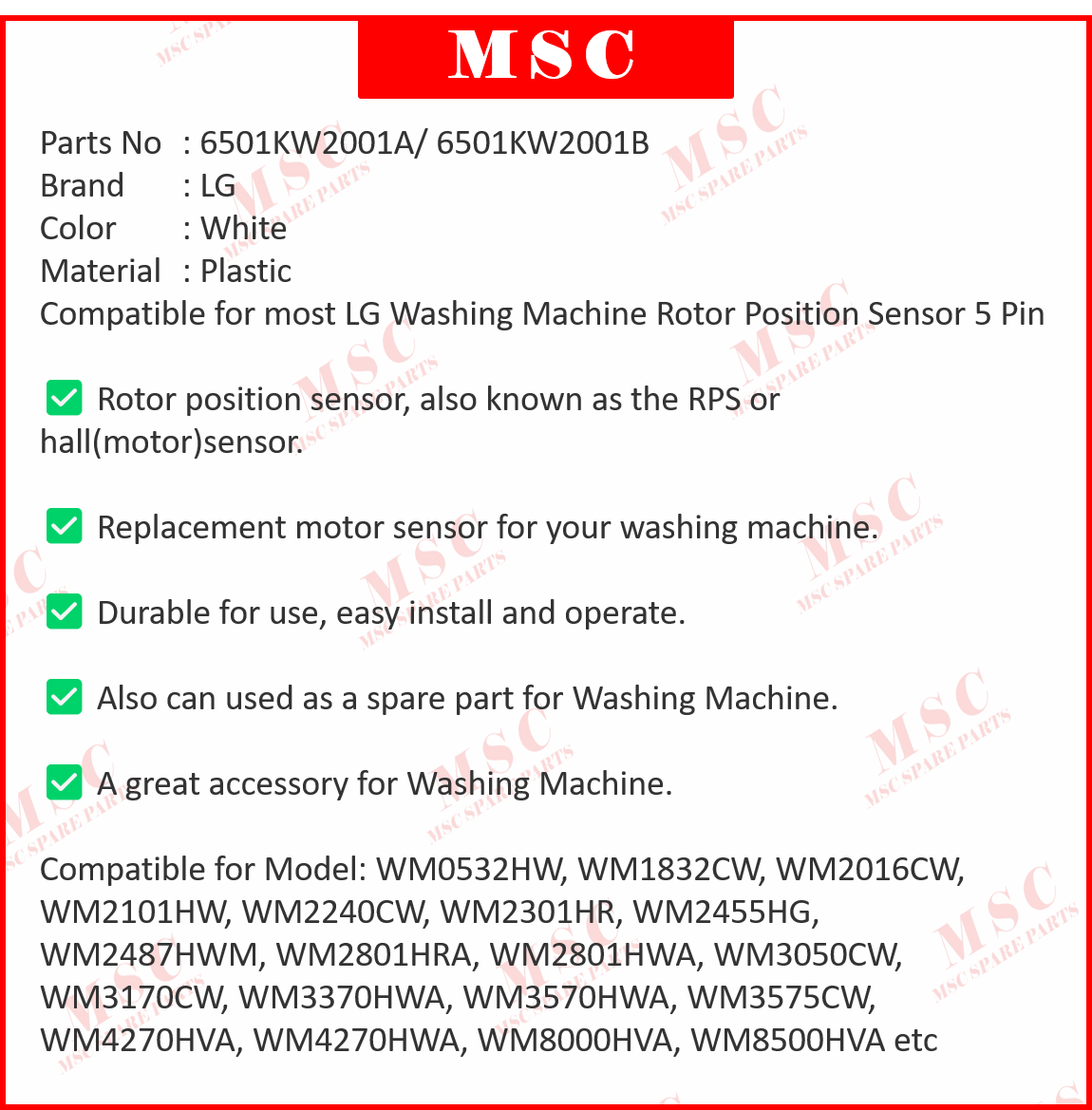 LG Washing Machine Hall Sensor / Rotor Position Sensor 6501KW2001A ...