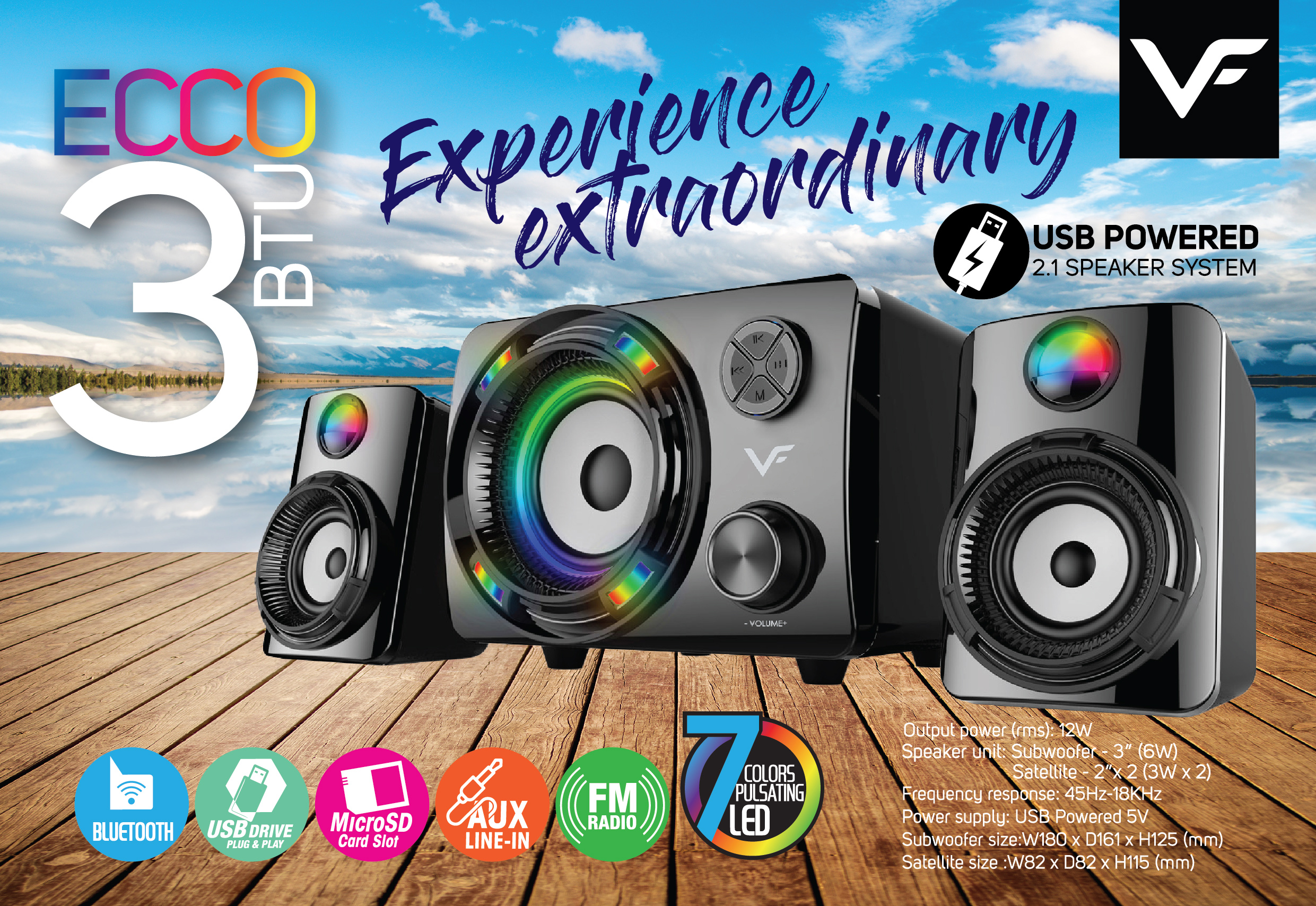 Vinnfier ECCO 3 BTU 2023 Version Bluetooth Stereo 2.1 Speaker Combo ...