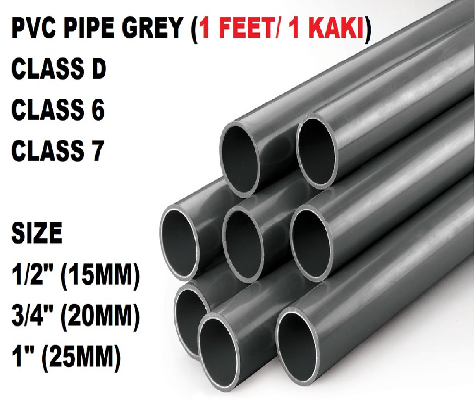 [FEET] PVC Pipe Kelabu Paip Air Plastik Pipe Aircond 15mm (1/2") 20mm (3/4") 25mm (1") PVC CLIP ...