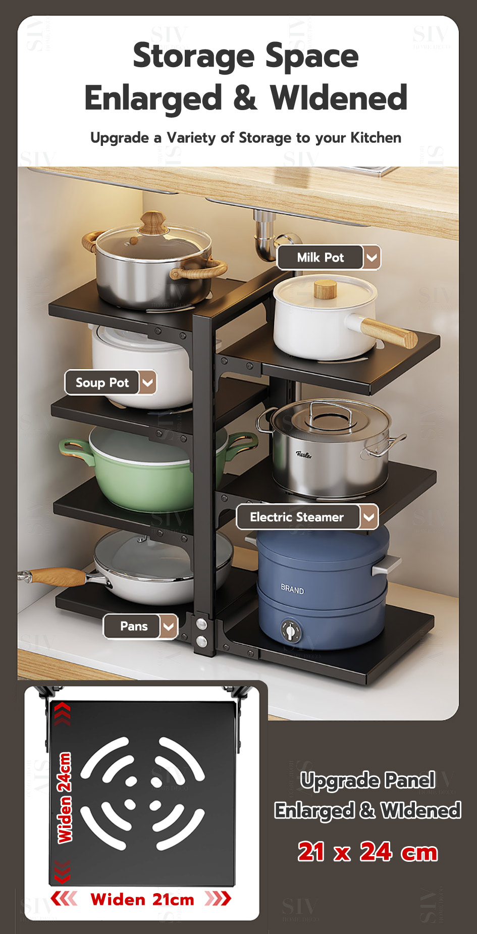 SIV 2-5 Tiers Adjustable Pot and Pan Rack Organizer Rak Bawah Sinki ...