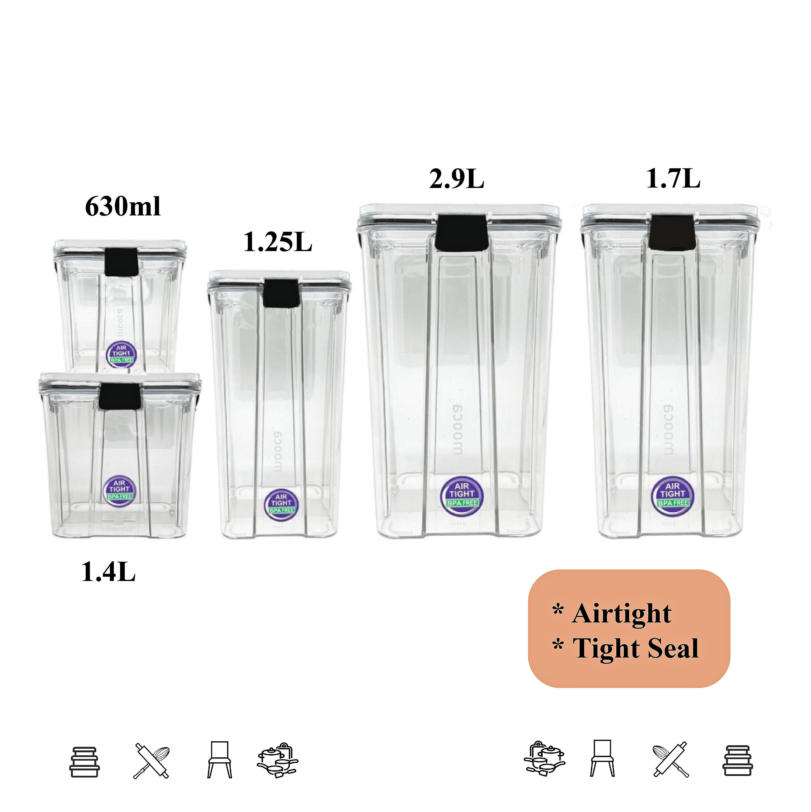 PCN New Airtight Food Storage Container Canister with Locker Sealed Lid ...