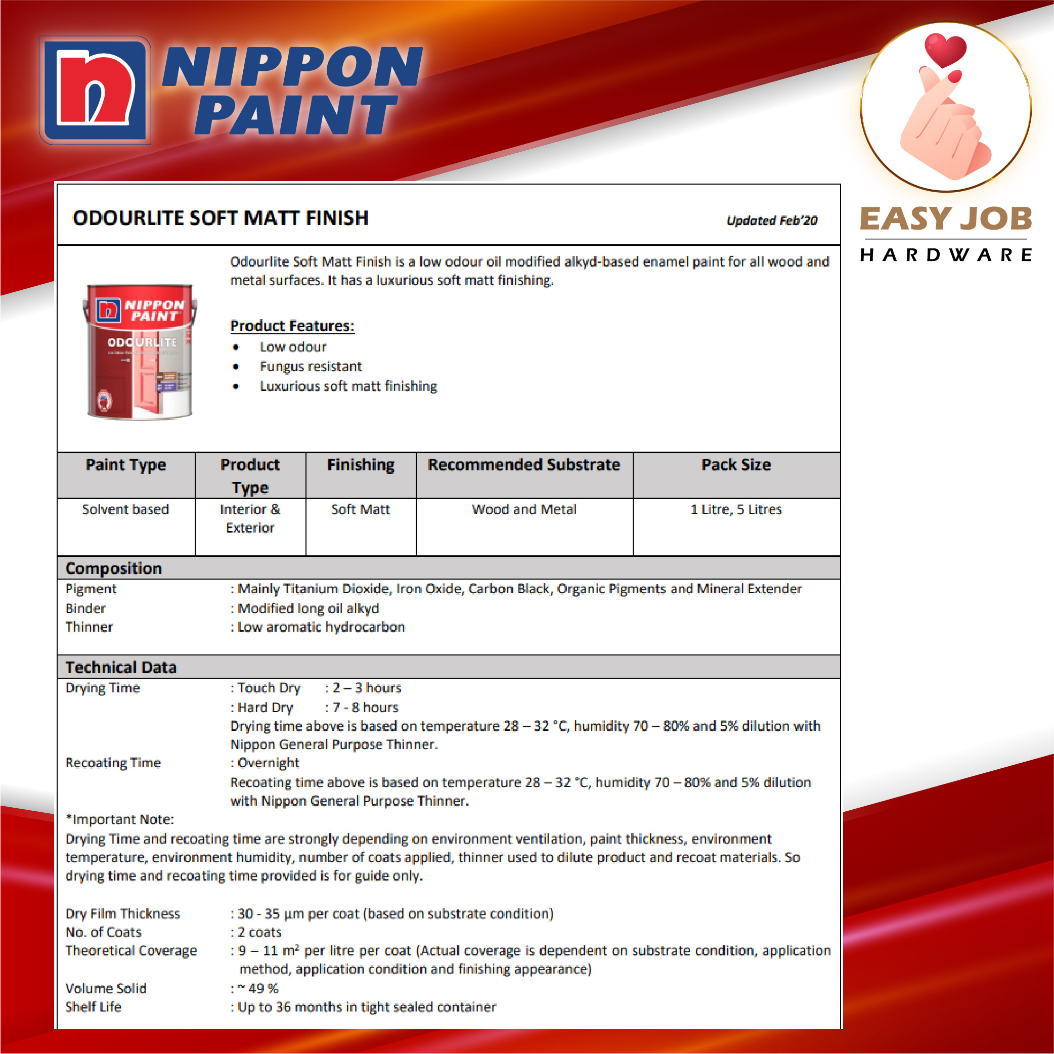 🔥 5L Nippon Odourlite Soft Matte Finish Nippon Paint Odourlite Cat Minyak Kayu Cat Besi Nippon ...