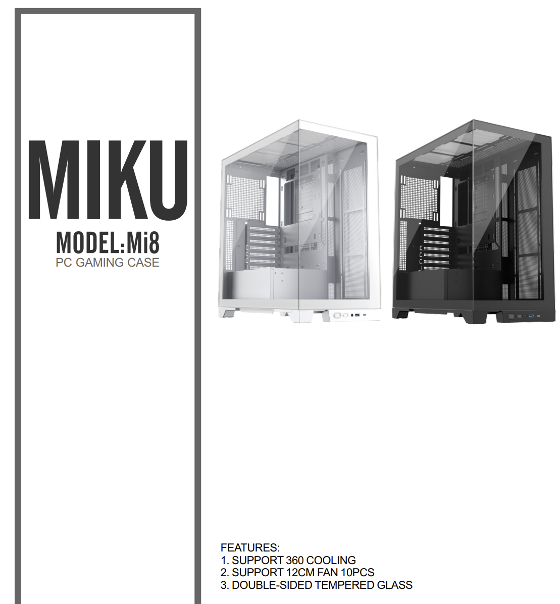 1st Player MIKU MI8 Tempered Glass ATX Gaming Pc Casing (WHITE/BLACK ...
