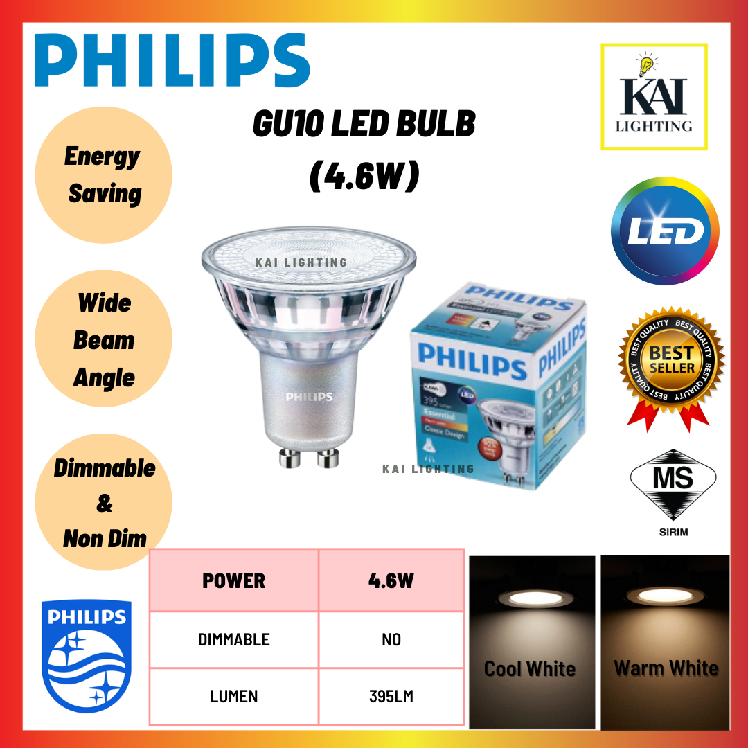 PHILIPS ESSENTIAL LED 4.6W 4.9W 36° GU10 Non-Dimmable PHILIPS GU10 ...